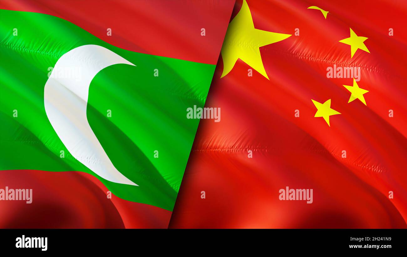 Maldives and China flags. 3D Waving flag design. Maldives China flag ...