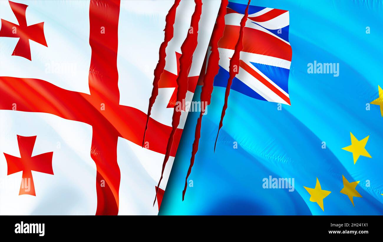Georgia and Tuvalu flags with scar concept. Waving flag,3D rendering ...