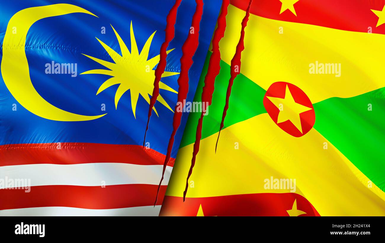 Malaysia and Grenada flags with scar concept. Waving flag,3D rendering ...