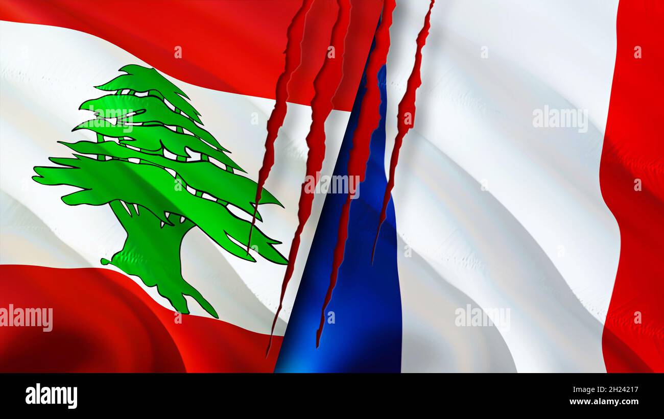 Lebanon and France flags with scar concept. Waving flag,3D rendering ...