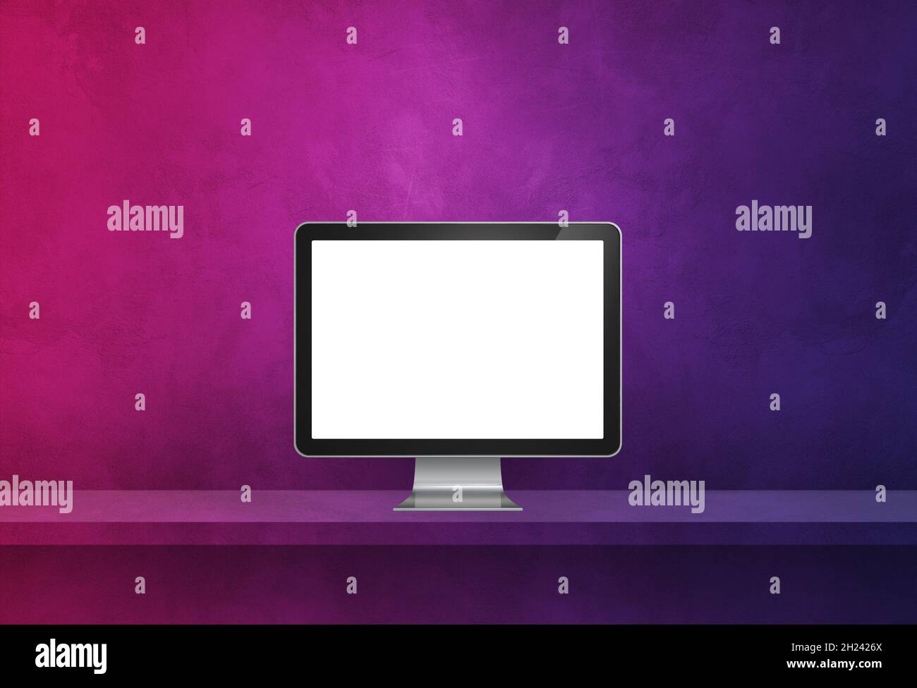 Computer pc - purple wall shelf banner. 3D Illustration Stock Photo - Alamy
