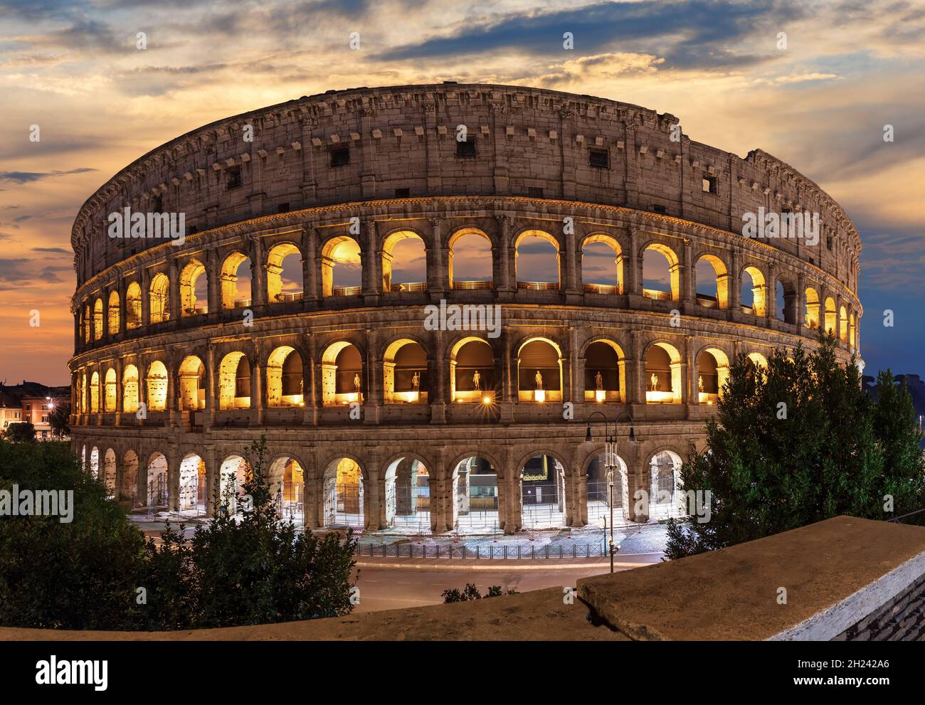 Beautiful view on Colosseum at sunset, Rome, Italy Stock Photo - Alamy