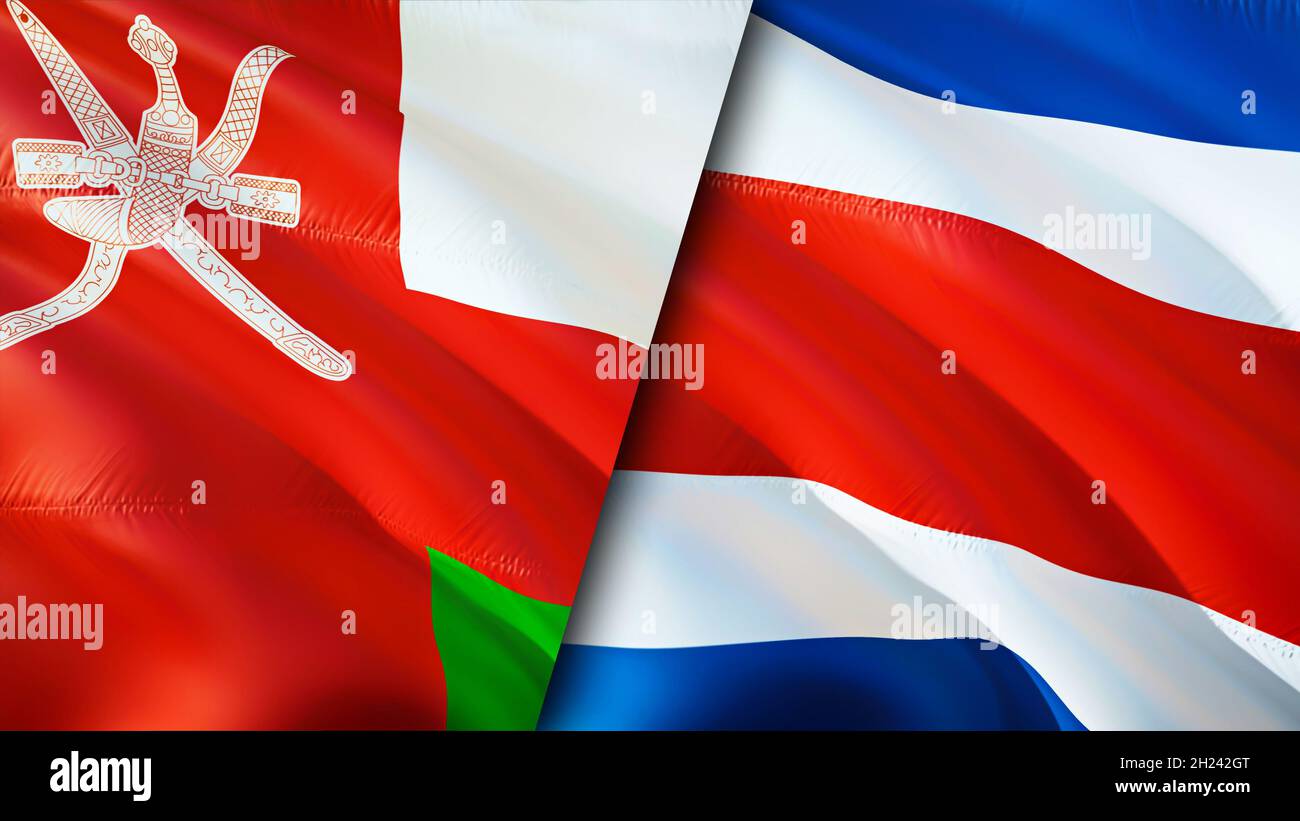 Oman and Costa Rica flags. 3D Waving flag design. Costa Rica Oman flag ...