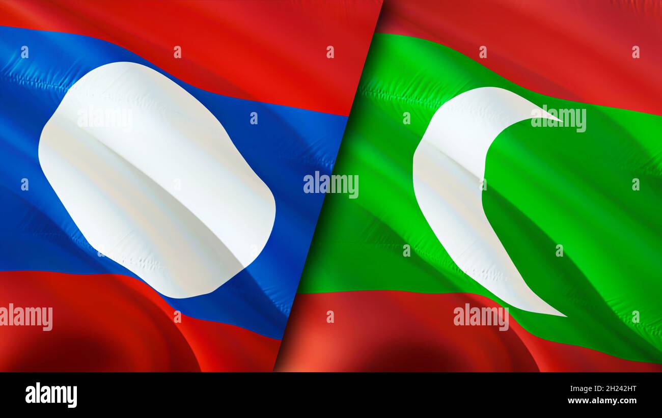 Laos and Maldives flags. 3D Waving flag design. Laos Maldives flag ...