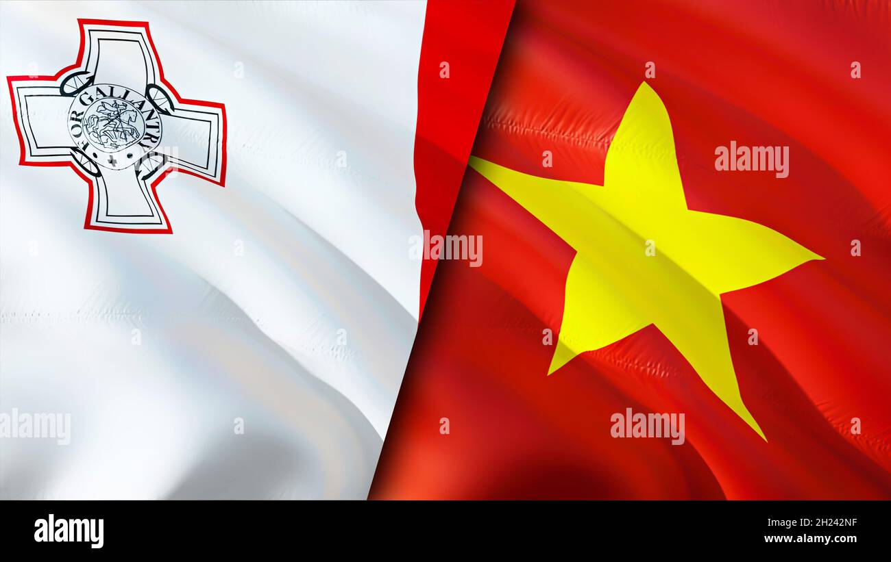Malta and Vietnam flags. 3D Waving flag design. Vietnam Malta flag ...