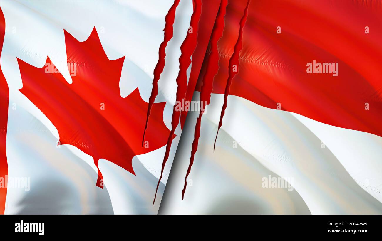 Canada and Indonesia flags with scar concept. Waving flag,3D rendering ...