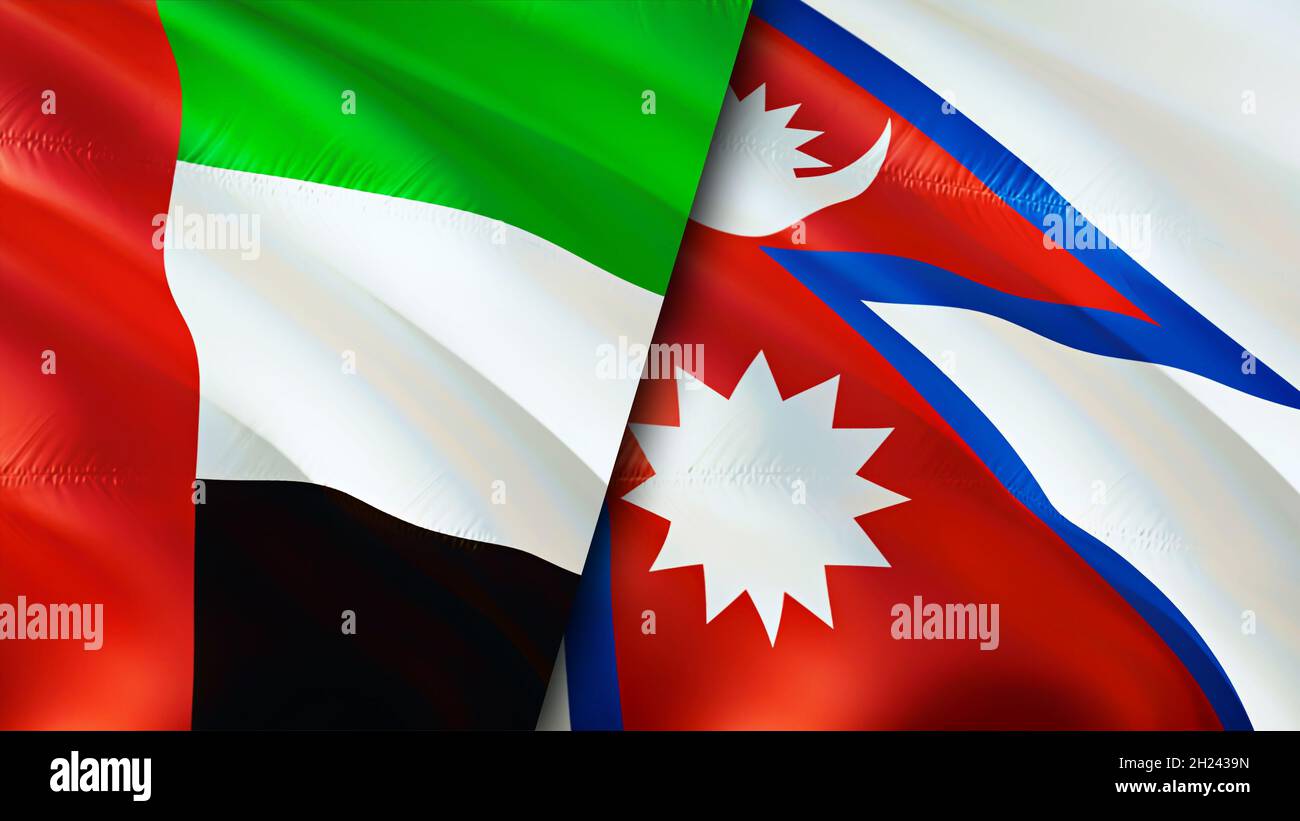 Emirates and Nepal flags. 3D Waving flag design. Nepal United Arab ...