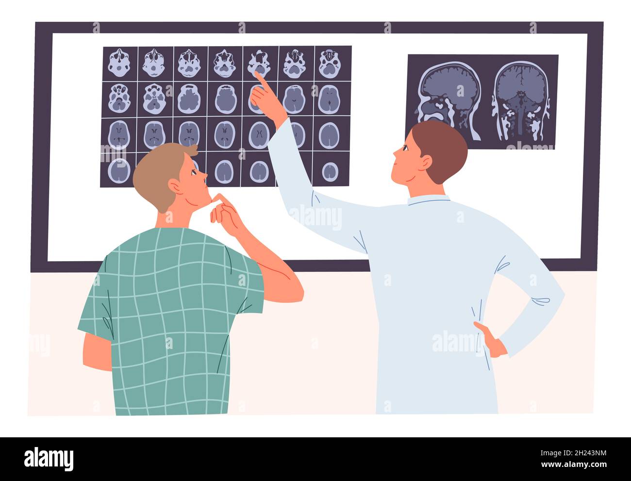 Doctor and patient looking at an MRI scan of the brain Stock Vector ...