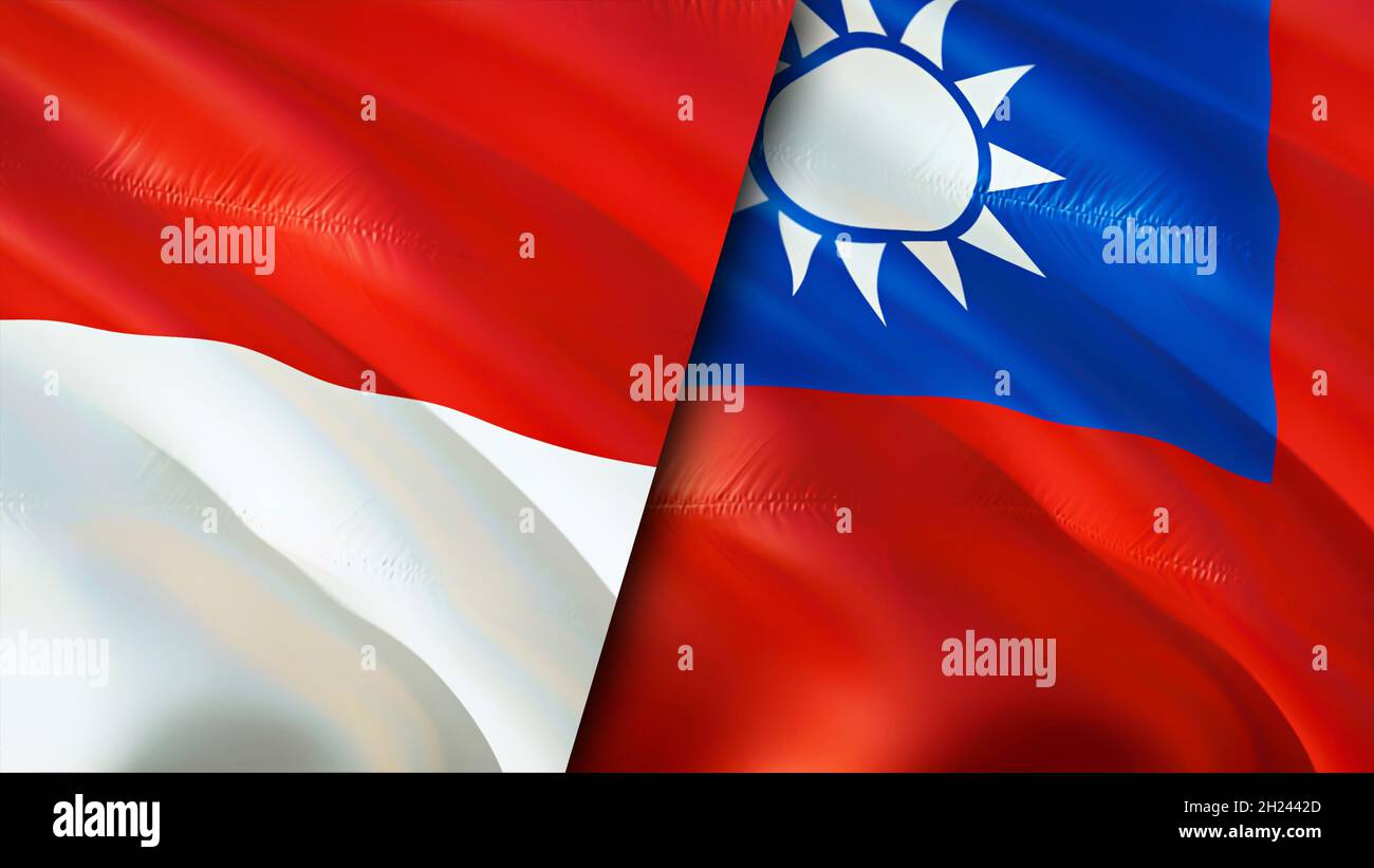 Indonesia and Taiwan flags. 3D Waving flag design. Indonesia Taiwan ...