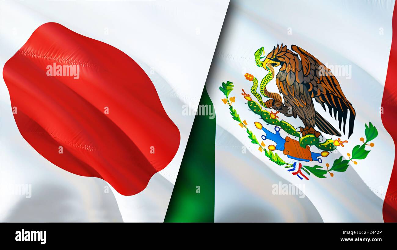 Japan and Mexico flags. 3D Waving flag design. Japan Mexico flag ...