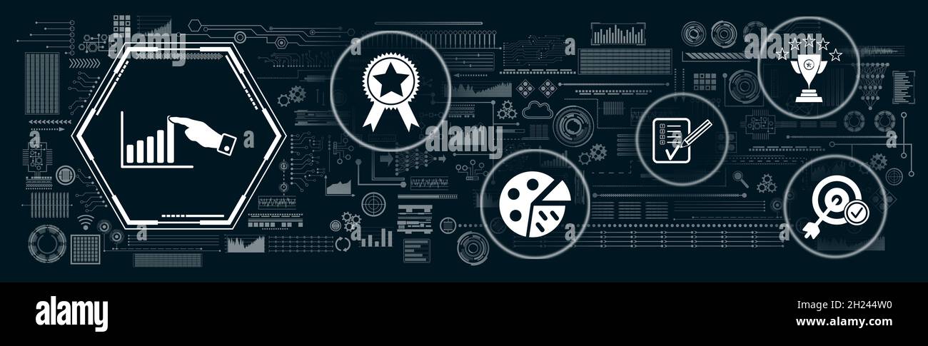 Concept of goals with icons on futuristic hud interface Stock Photo - Alamy