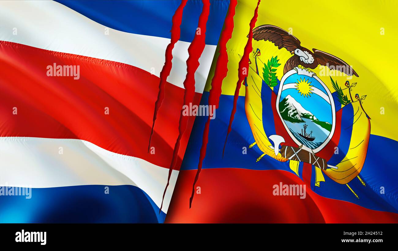 Costa Rica and Ecuador flags with scar concept. Waving flag 3D ...