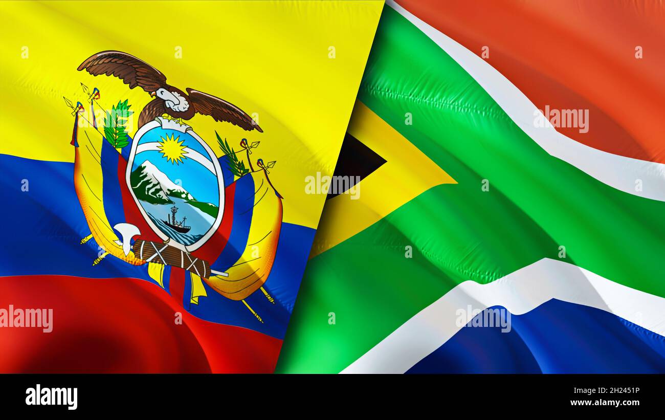 Ecuador and South Africa flags. 3D Waving flag design. Ecuador South ...