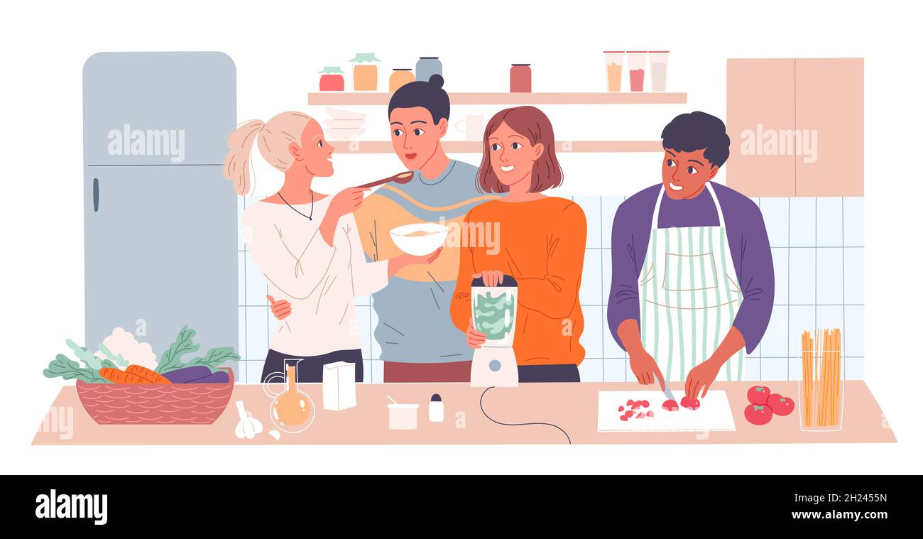 Group of friends cook a meal together Stock Vector Image & Art - Alamy