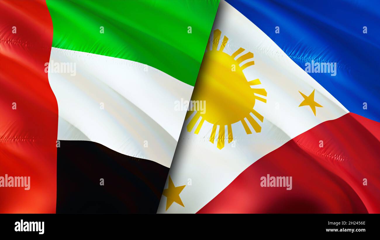 Emirates and Philippines flags. 3D Waving flag design. Philippines ...