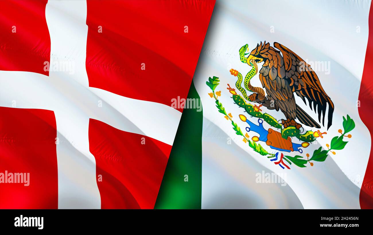 Denmark and Mexico flags. 3D Waving flag design. Mexico Denmark flag ...