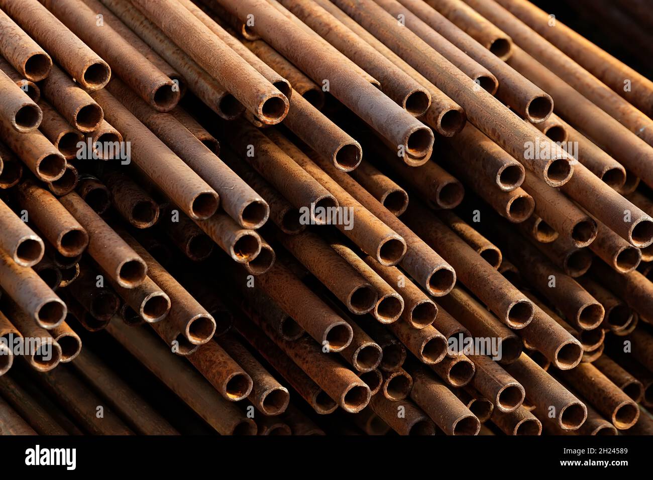 Many small-diameter metal pipes for gasification and construction lie ...