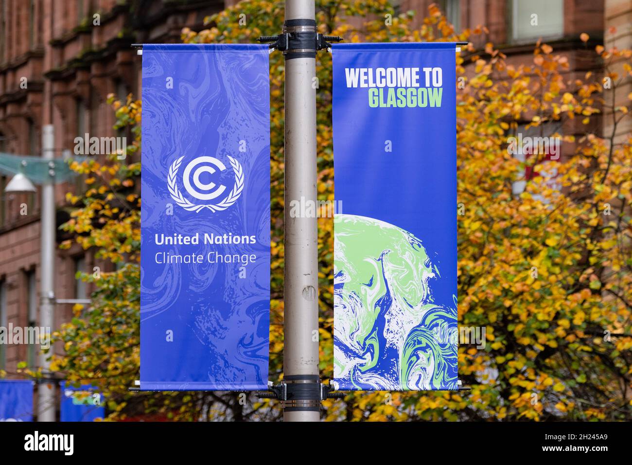 COP26 banners for United Nations Climate Change Conference, Glasgow ...