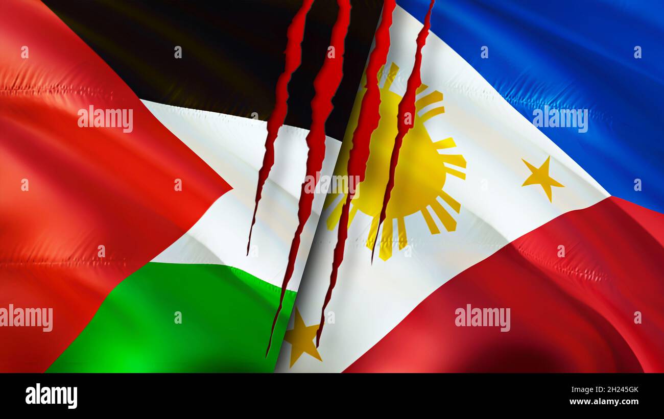 Palestine and Philippines flags with scar concept. Waving flag,3D ...