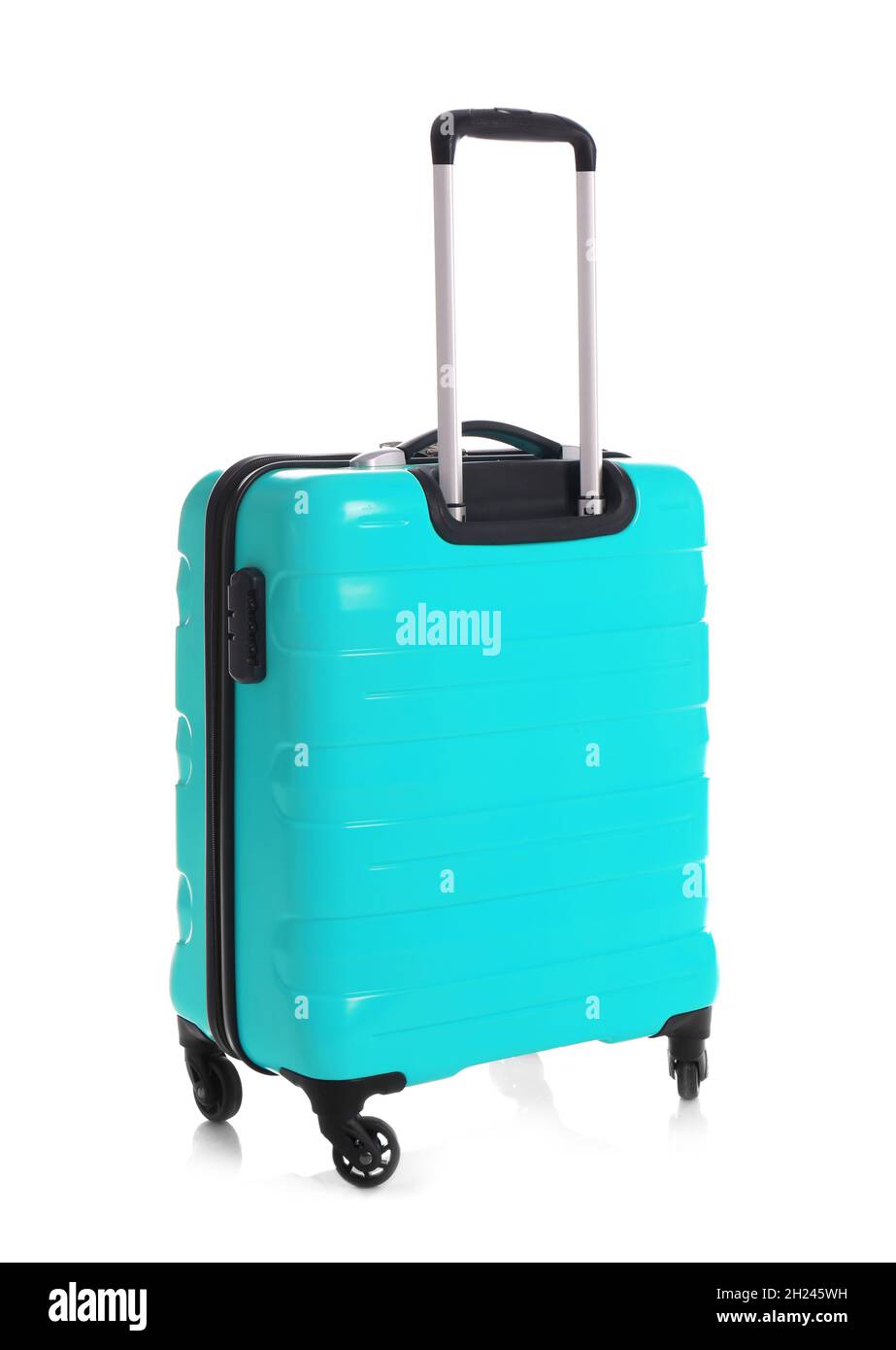 Modern suitcase for travelling on white background Stock Photo - Alamy