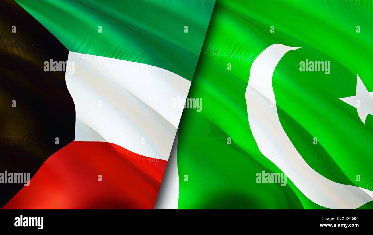 Kuwait and Pakistan flags. 3D Waving flag design. Pakistan Kuwait flag ...