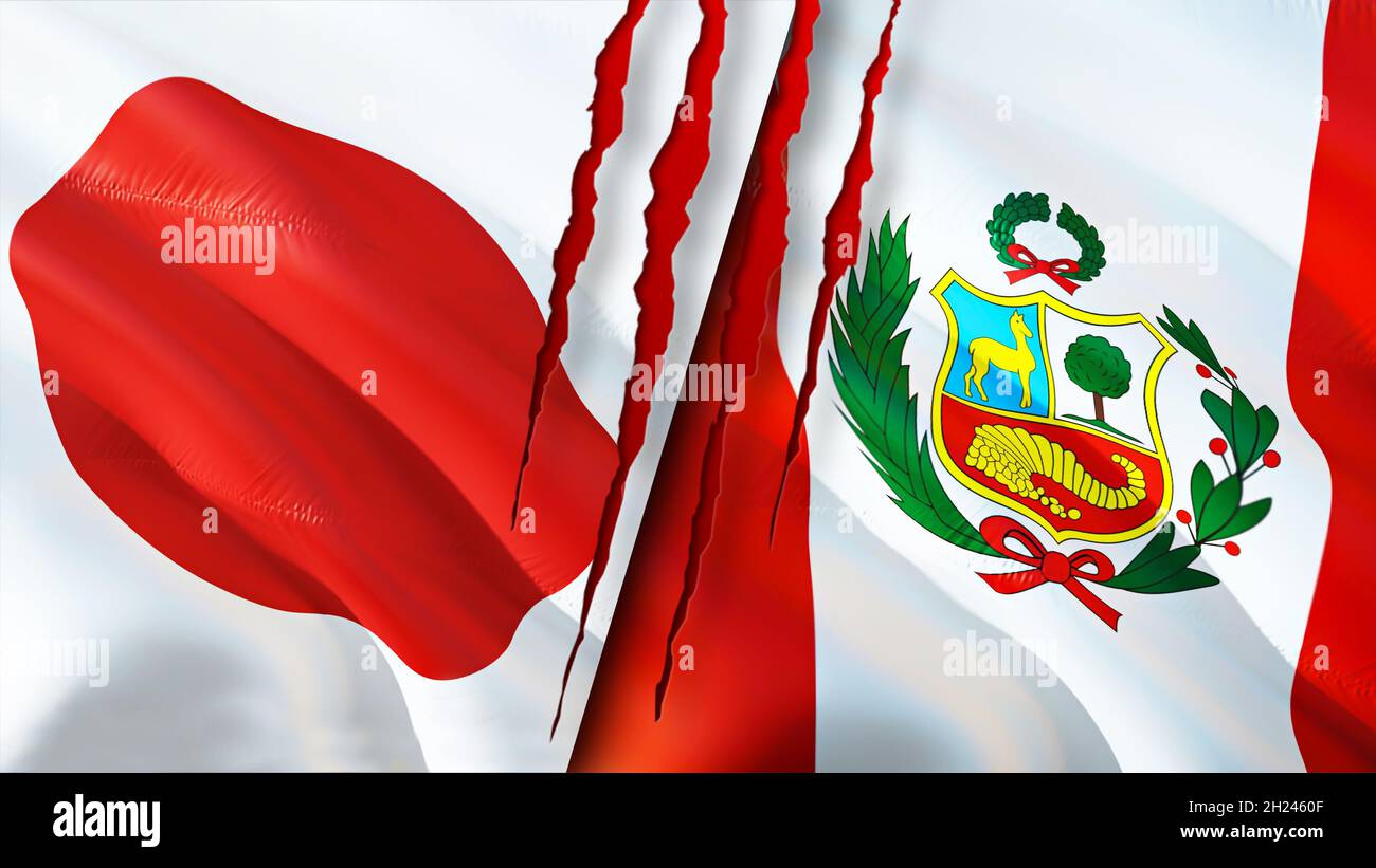Japan and Peru flags with scar concept. Waving flag,3D rendering. Japan ...