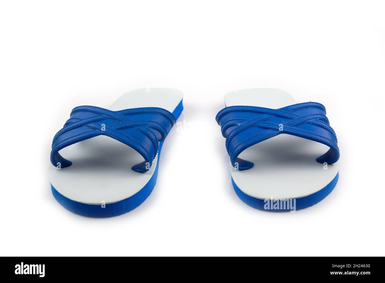 Blue and white Rubber slipper isolated on white background Stock Photo ...