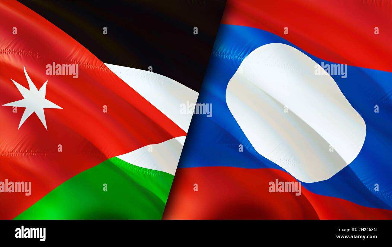 Jordan and Laos flags. 3D Waving flag design. Laos Jordan flag, picture ...