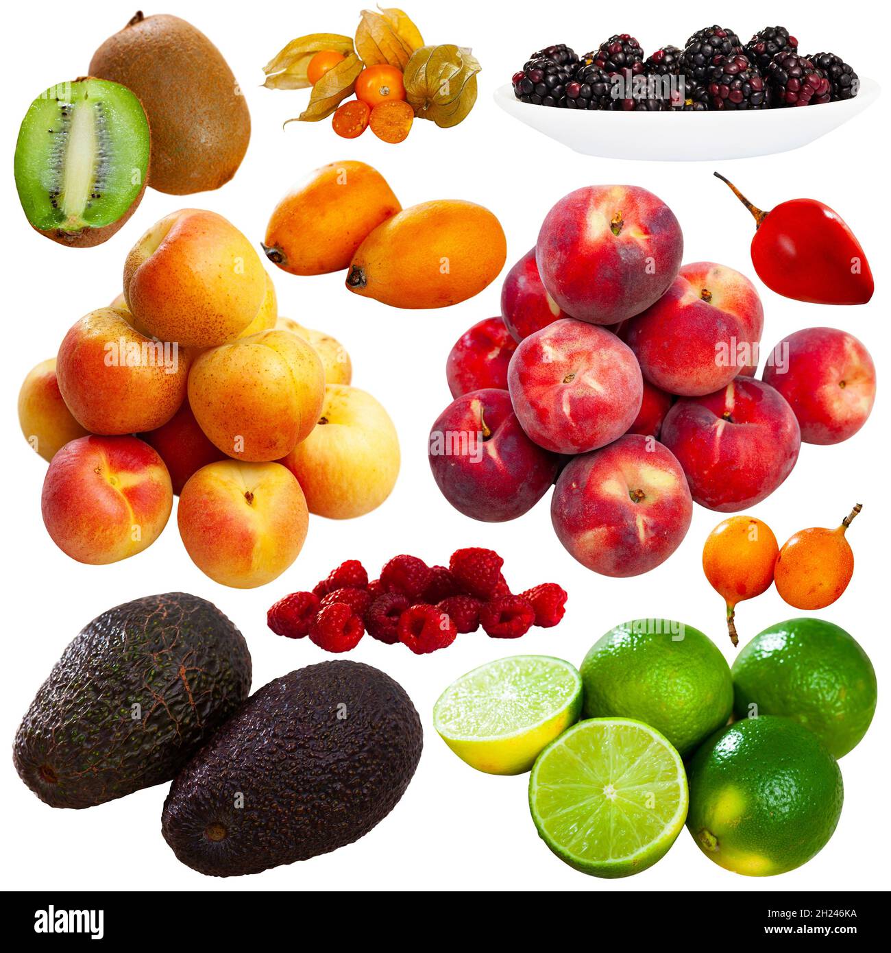 Set of different fresh fruits and berries isolated on white background ...