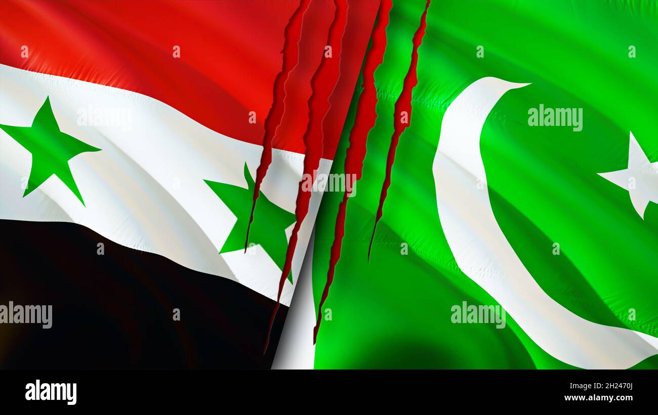 Syria and Pakistan flags with scar concept. Waving flag,3D rendering ...