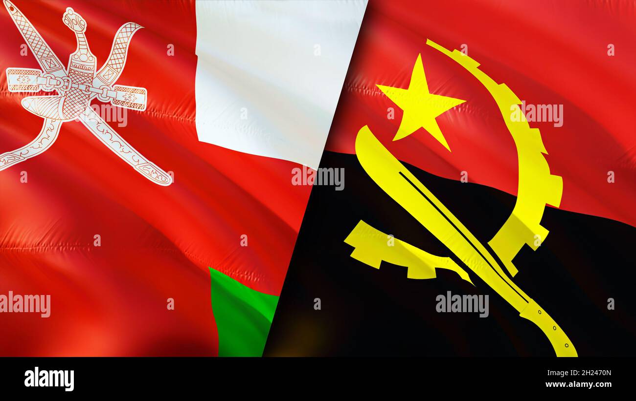 Oman and Angola flags. 3D Waving flag design. Angola Oman flag, picture ...