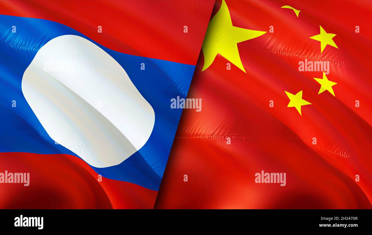 Laos and China flags. 3D Waving flag design. Laos China flag, picture ...
