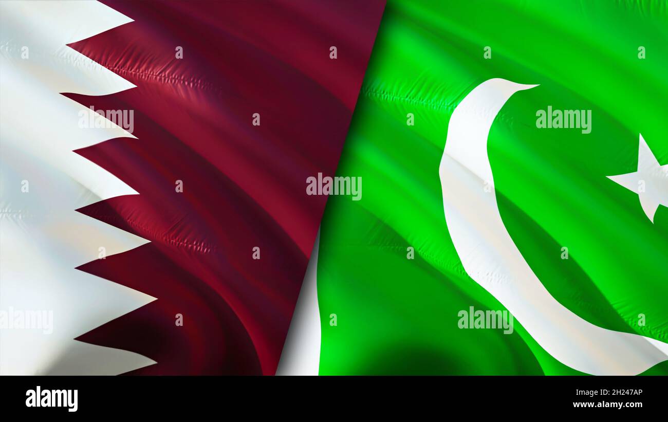 Qatar and Pakistan flags. 3D Waving flag design. Pakistan Qatar flag ...