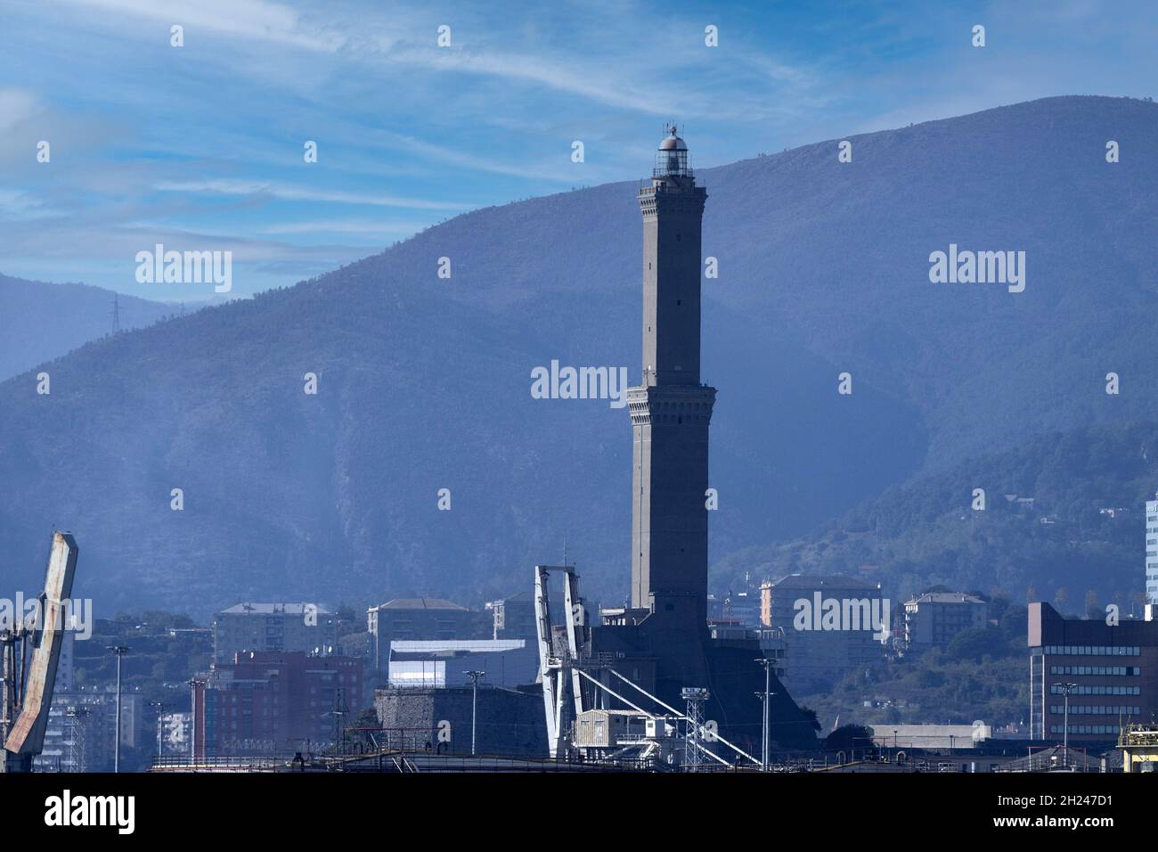 genoa lanterna lighthouse city symbol on cloudy sky background Stock ...