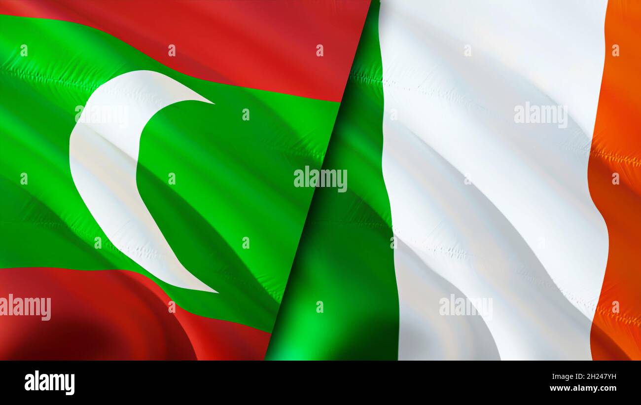 Maldives and Ireland flags. 3D Waving flag design. Maldives Ireland ...