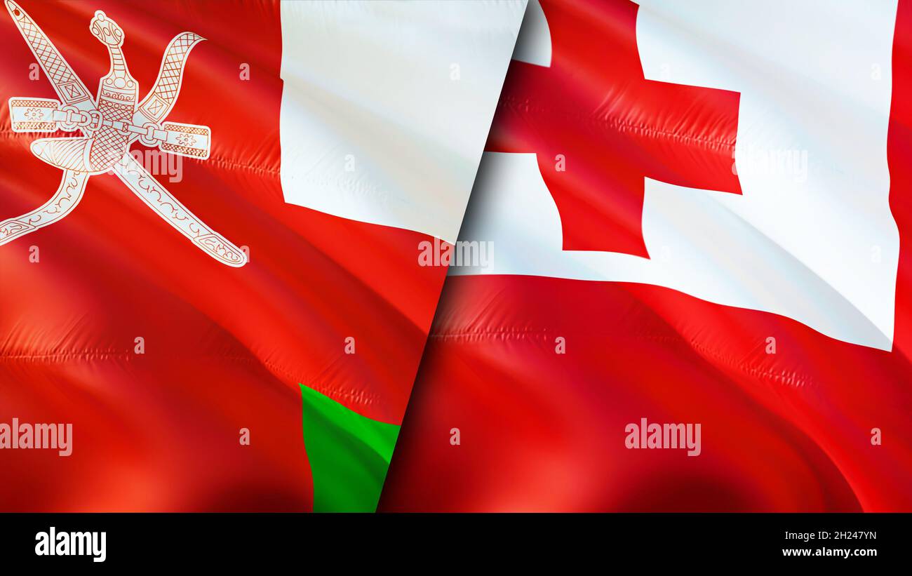 Oman and Tonga flags. 3D Waving flag design. Tonga Oman flag, picture ...