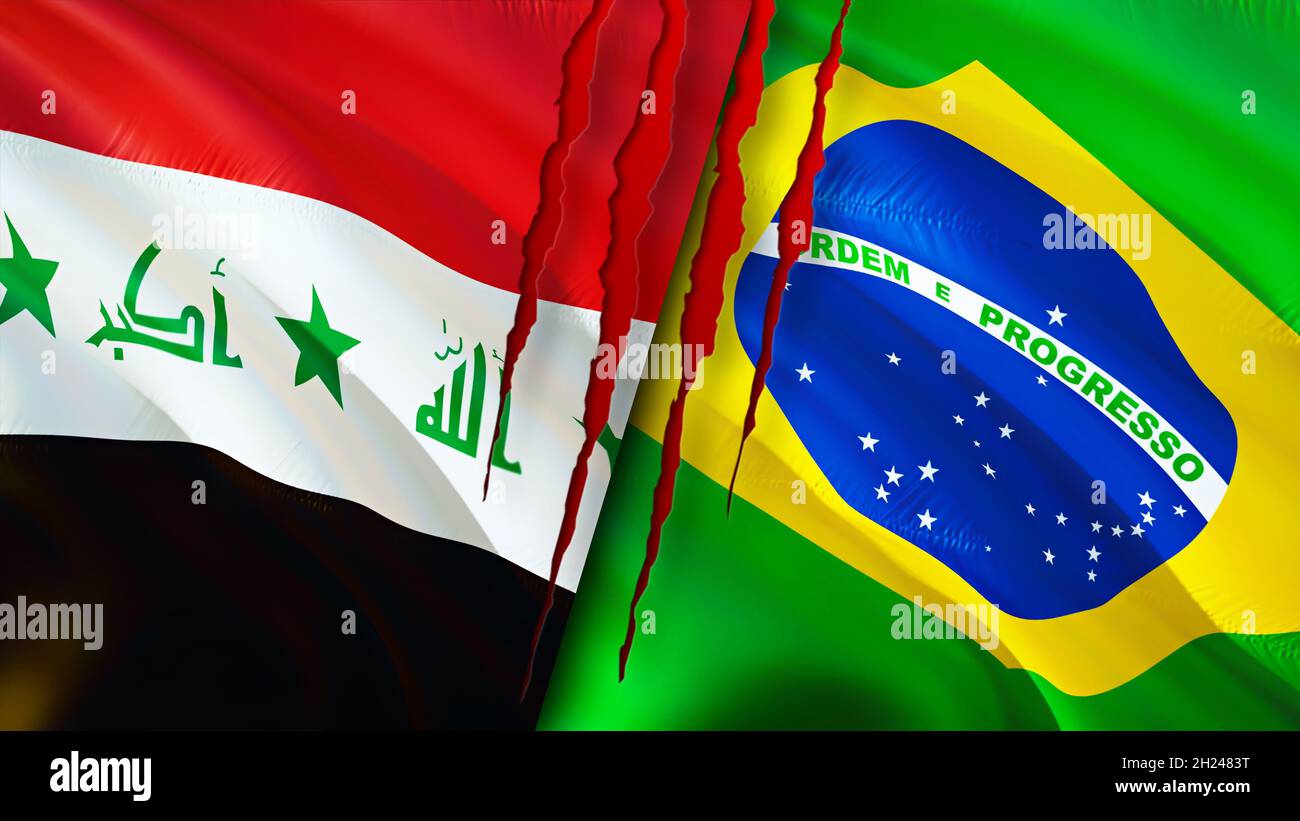 Iraq and Brazil flags with scar concept. Waving flag,3D rendering ...