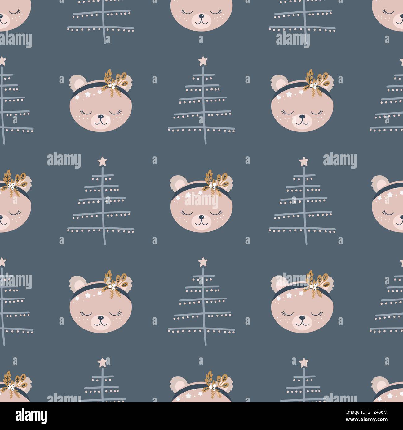 Christmas pattern with animals scandinavian hand drawn seamless pattern ...