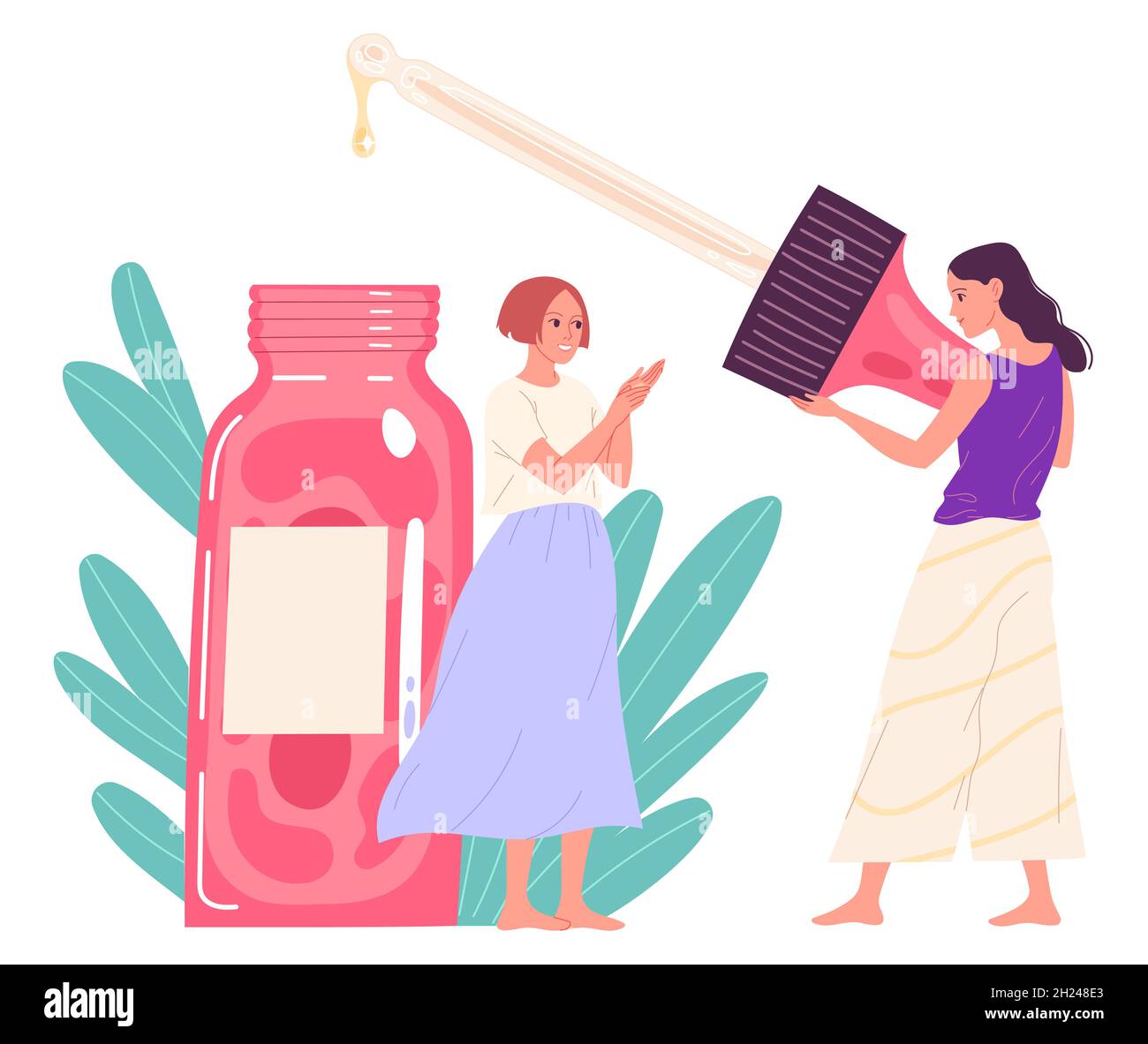 Girls use cosmetic face oil. Vector illustration Stock Vector Image ...