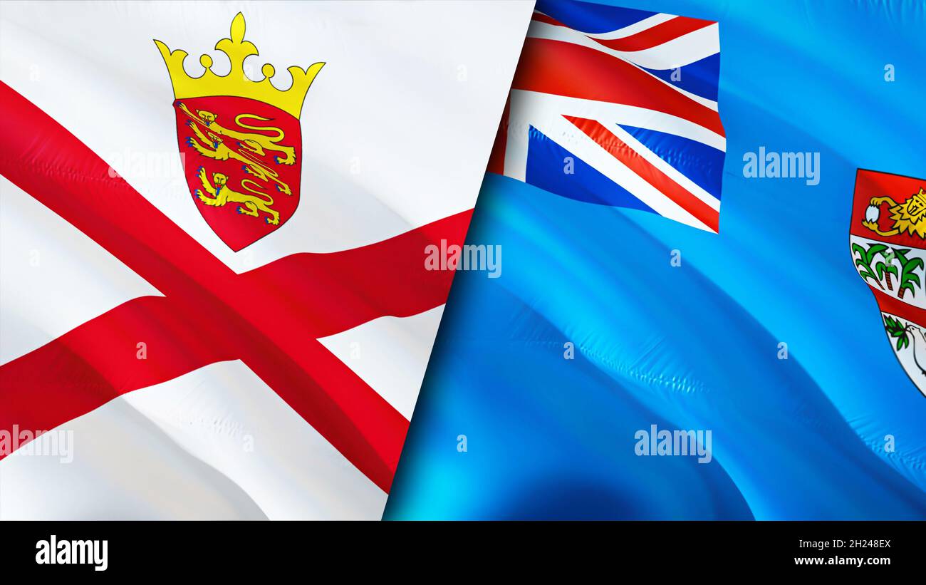 Jersey and Fiji flags. 3D Waving flag design. Fiji Jersey flag, picture ...