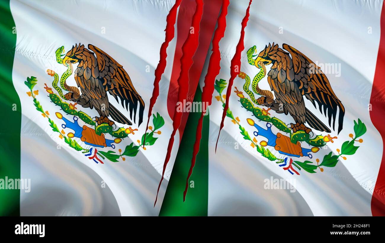 Mexico and Mexico flags with scar concept. Waving flag,3D rendering ...