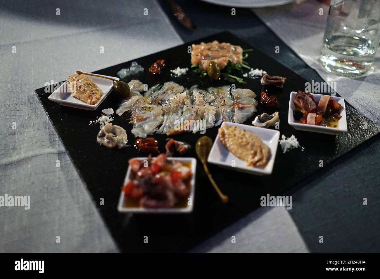 Close up Cold seafood platter served with fruits and vegetables Stock ...