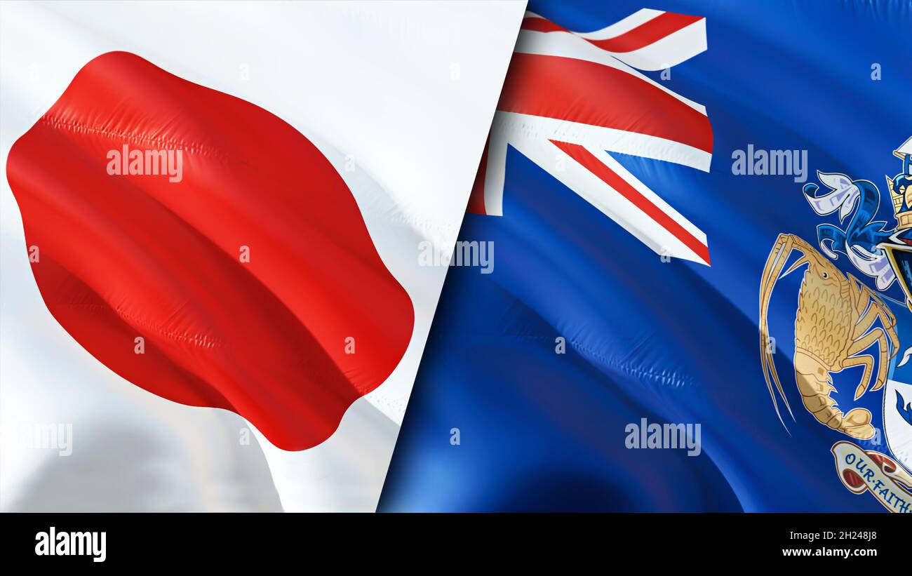 Japan and Tristan da Cunha flags. 3D Waving flag design. Japan Tristan ...