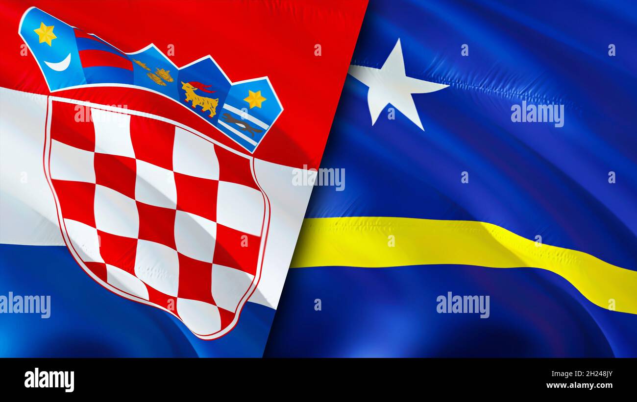 Croatia and Curacao flags. 3D Waving flag design. Curacao Croatia flag ...