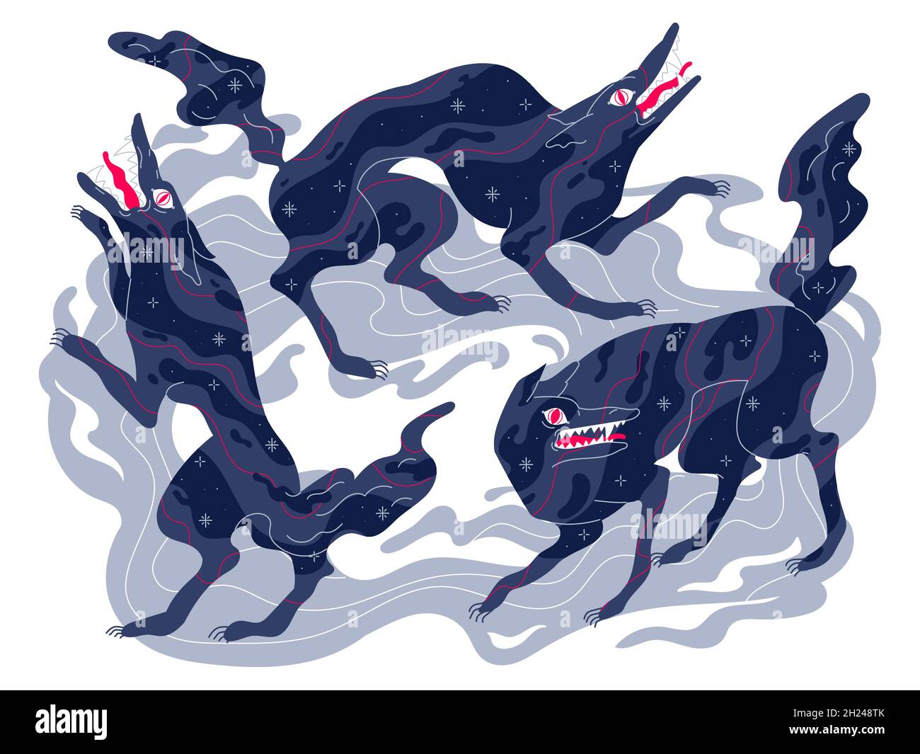 Scary wolves, vicious aggressive beast, dark fairy tale mystical ...