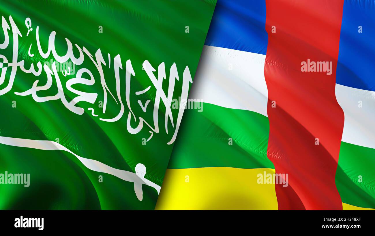 Saudi Arabia and Central African Republic flags. 3D Waving flag design ...