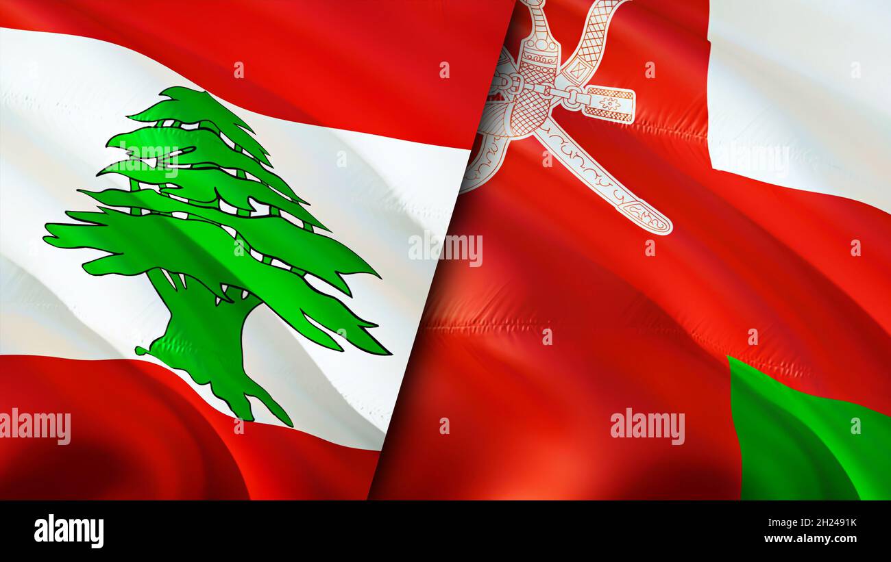 Lebanon and Oman flags. 3D Waving flag design. Lebanon Oman flag ...