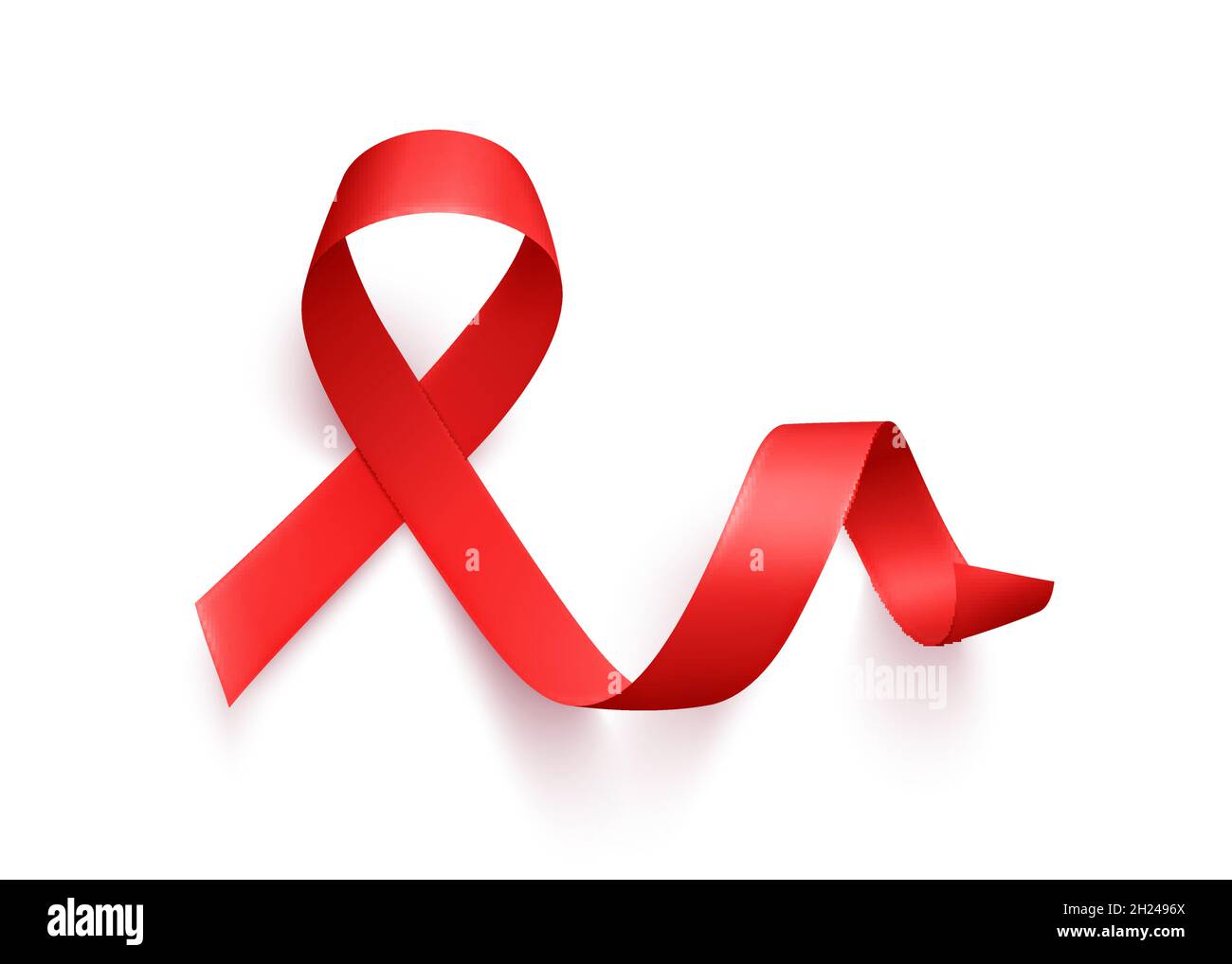 Realistic red ribbons isolated over white background, world aids day symbol, 1 december. World ...