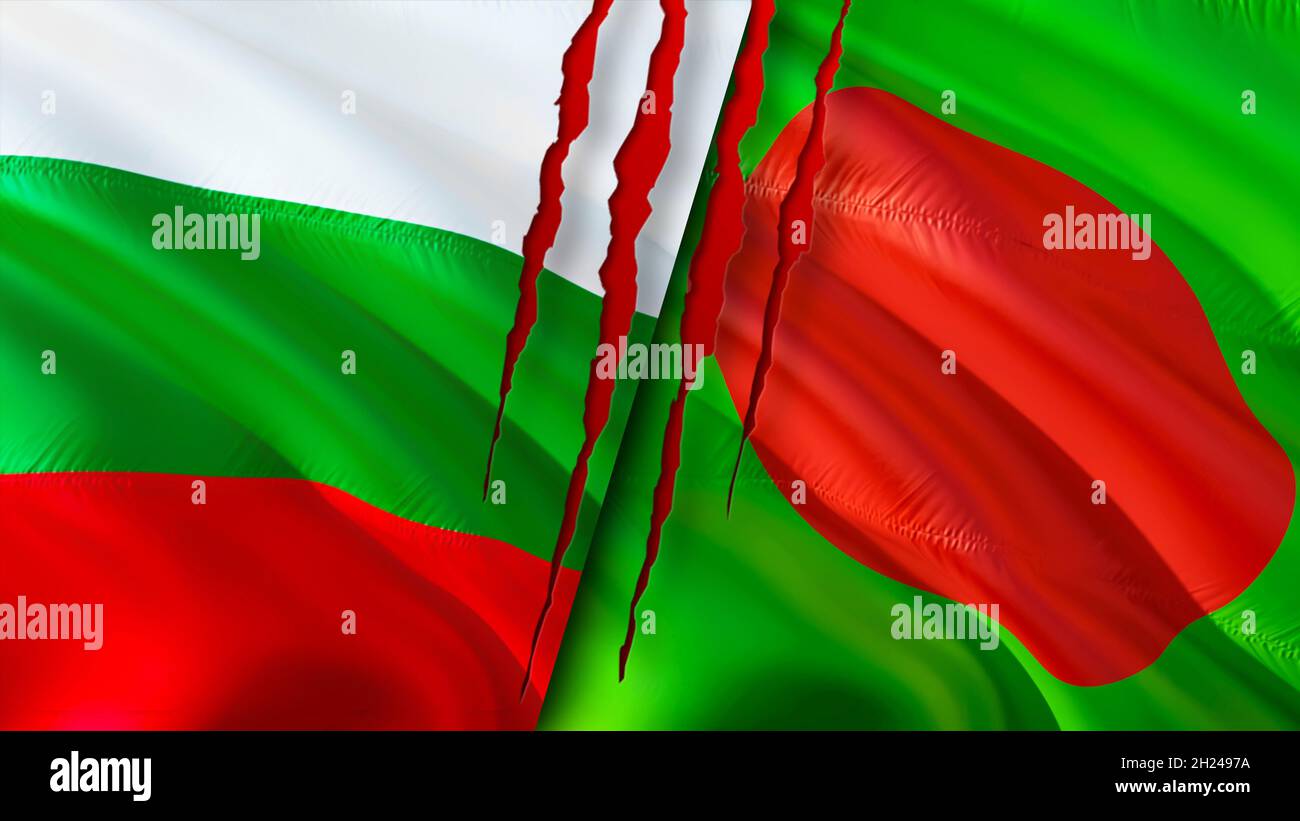 Bulgaria and Bangladesh flags with scar concept. Waving flag,3D ...