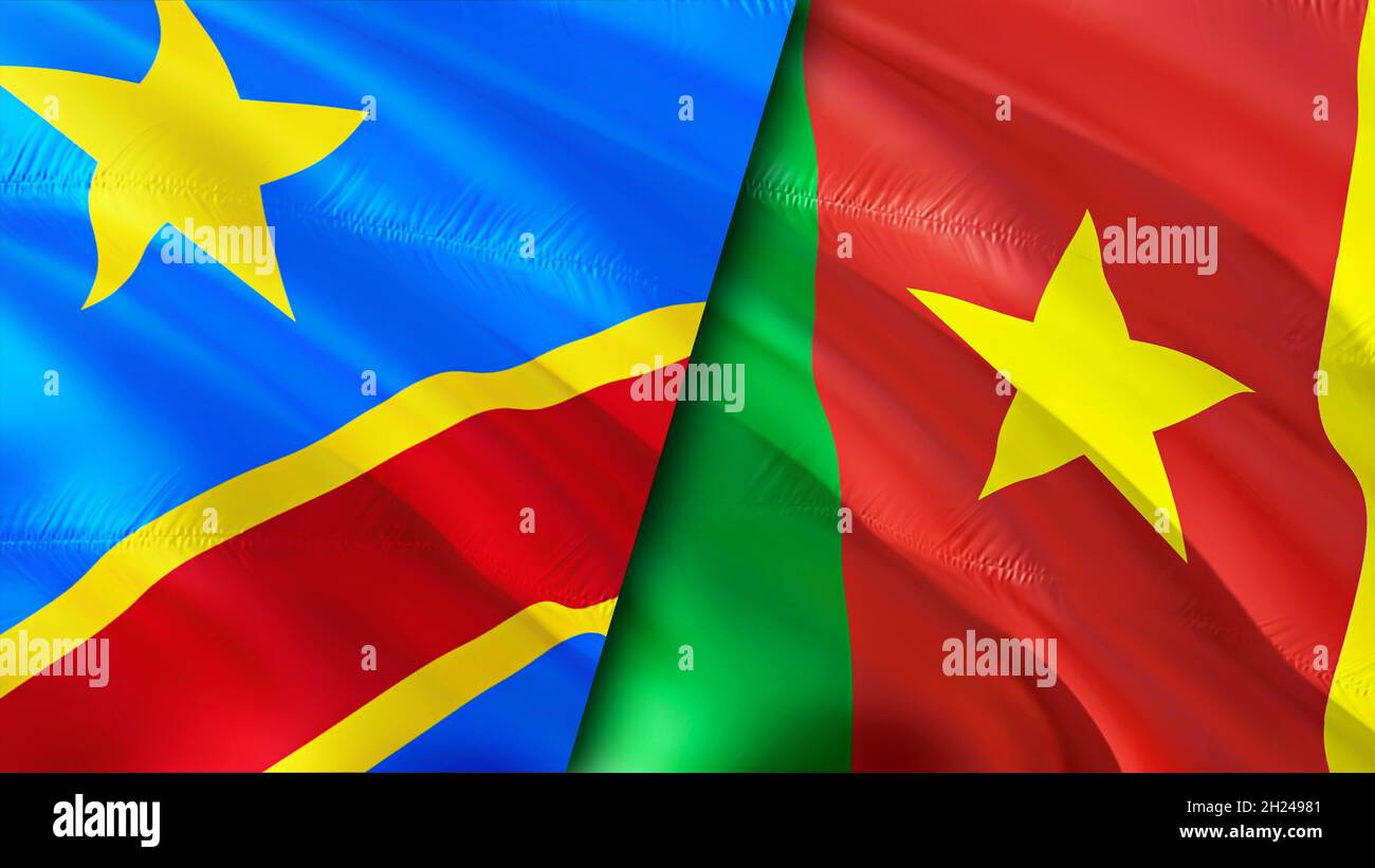 DR Congo and Cameroon flags. 3D Waving flag design. Cameroon DR Congo ...